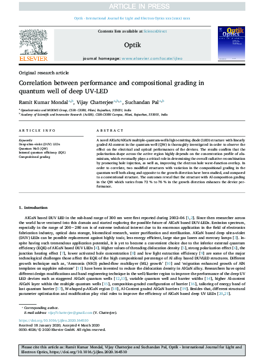 (PDF) Correlation between performance and compositional grading in quantum well of deep UV-LED