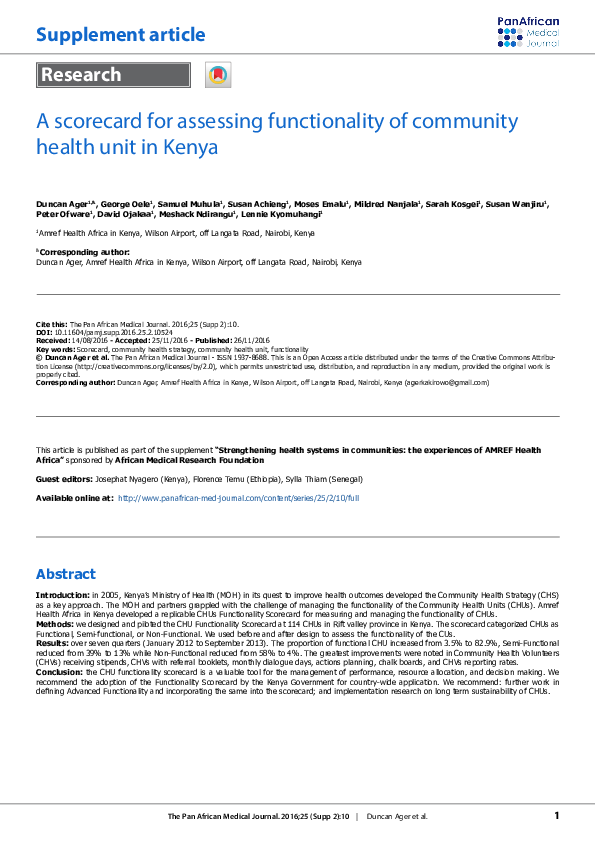 (PDF) A scorecard for assessing functionality of community health unit ...