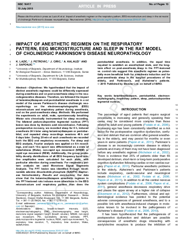 (PDF) Impact of anesthetic regimen on the respiratory pattern, EEG ...