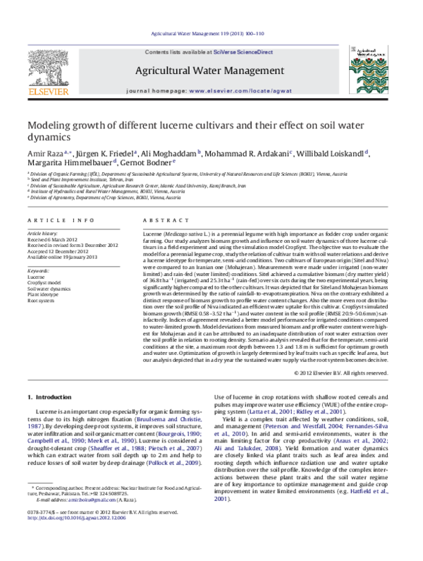 (PDF) Modeling growth of different lucerne cultivars and their effect on soil water dynamics ...
