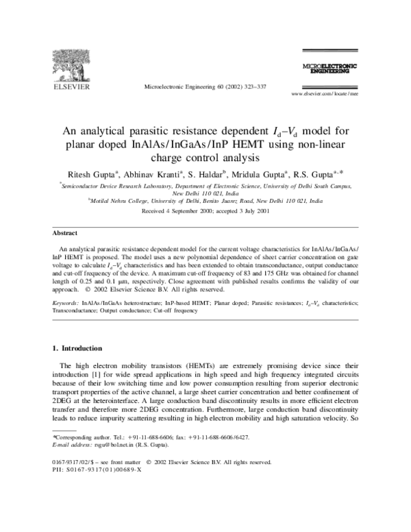 (PDF) An analytical parasitic resistance dependent Id–Vd model for ...
