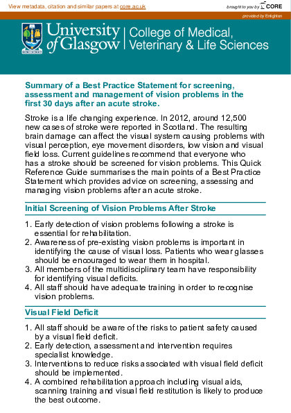 Summary of a Best Practice Statement for screening Initial Screening of ...