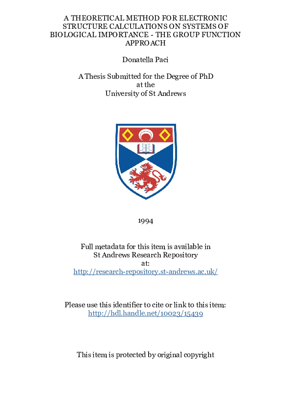 (PDF) A theoretical method for electronic structure calculations on systems of biological ...