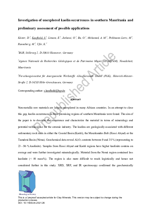 (PDF) Investigation of unexplored kaolin occurrences in southern Mauritania and preliminary ...