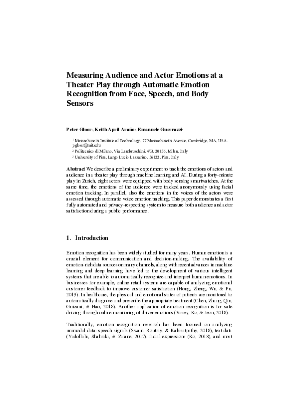 (PDF) Measuring Audience and Actor Emotions at a Theater Play Through Automatic Emotion ...