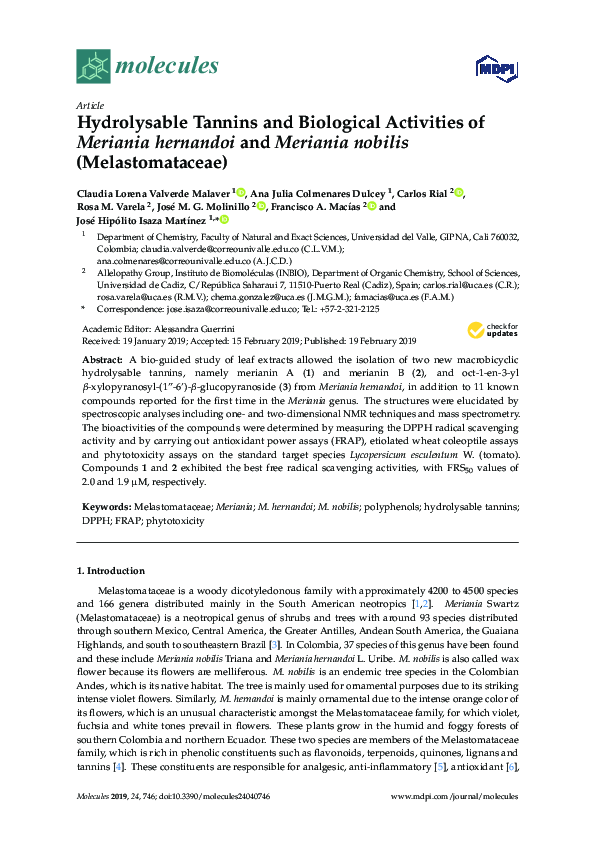 (PDF) Hydrolysable Tannins and Biological Activities of Meriania ...