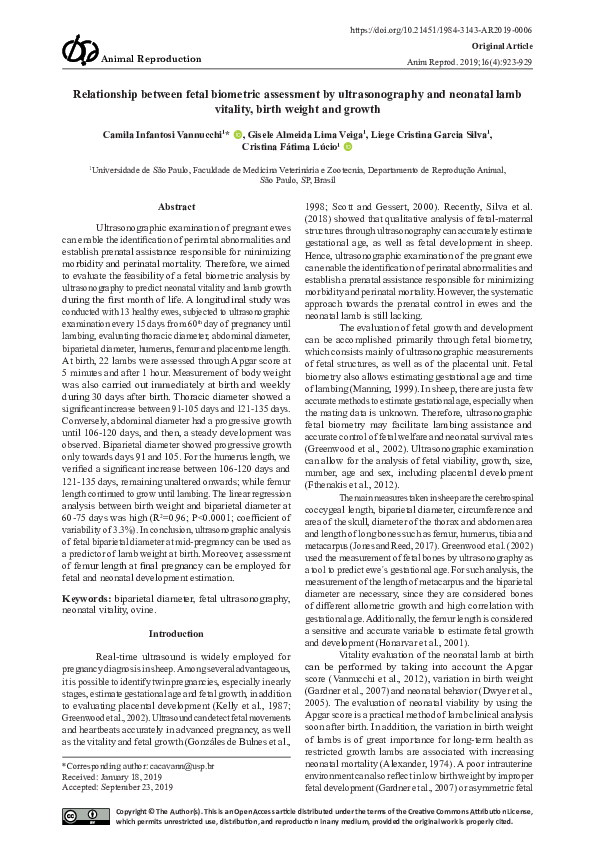 (PDF) Relationship between fetal biometric assessment by ultrasonography and neonatal lamb ...