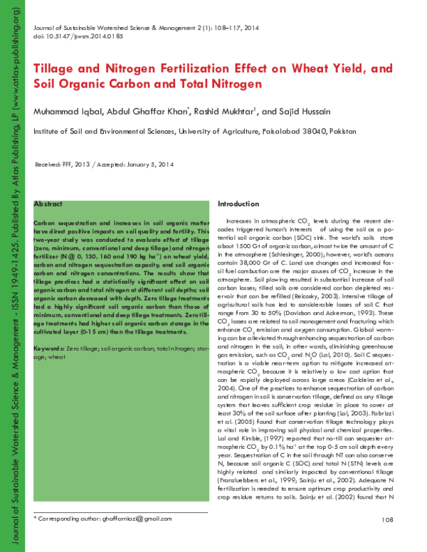 Pdf Tillage And Nitrogen Fertilization Effect On Wheat Yield And