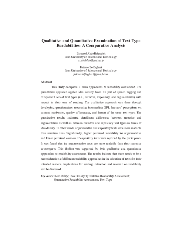 (PDF) Qualitative and Quantitative Examination of Text Type ...