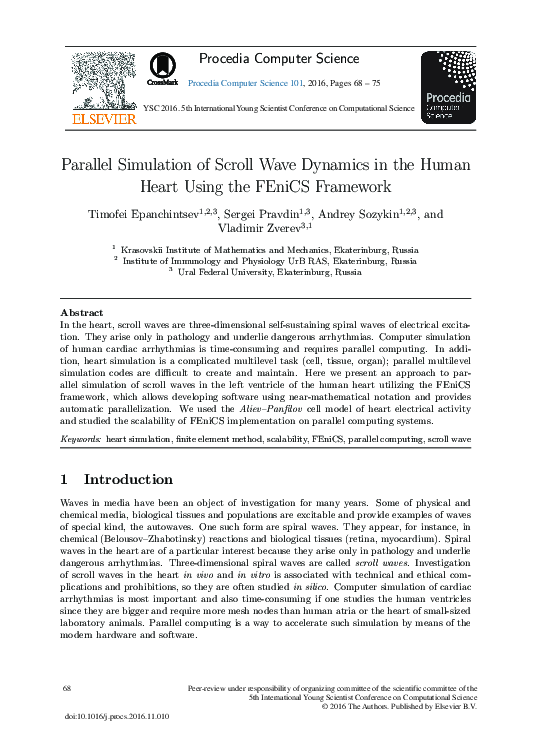 Pdf Parallel Simulation Of Scroll Wave Dynamics In The Human Heart Using The Fenics Framework