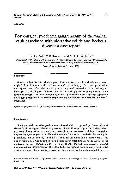 (PDF) Post-surgical pyoderma gangrenosum of the vaginal vault associated with ulcerative colitis ...