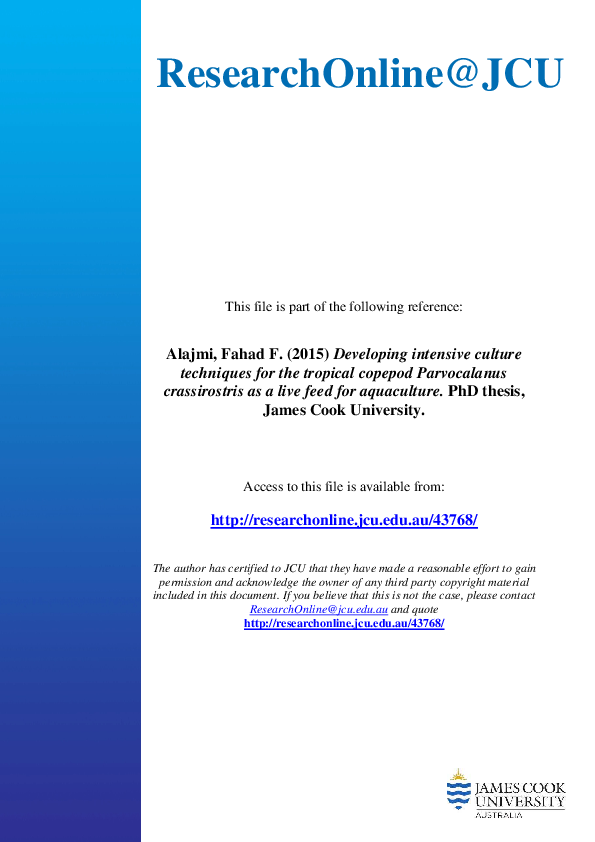 (PDF) Developing intensive culture techniques for the tropical copepod ...