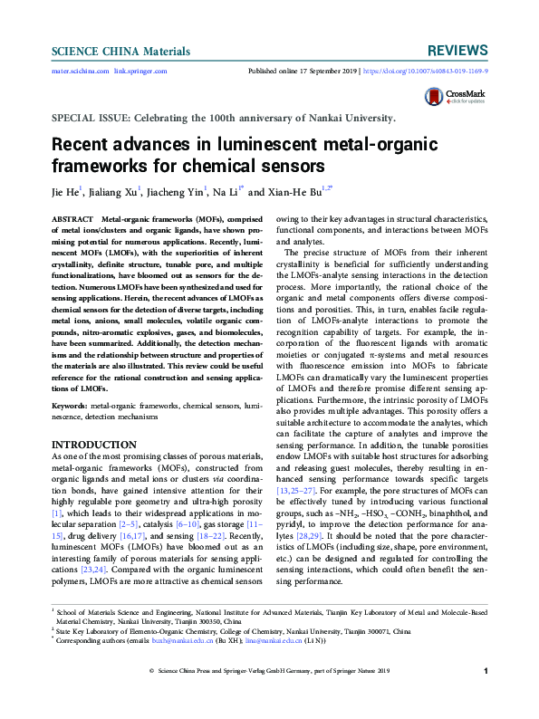 (PDF) Recent advances in luminescent metal-organic frameworks for ...