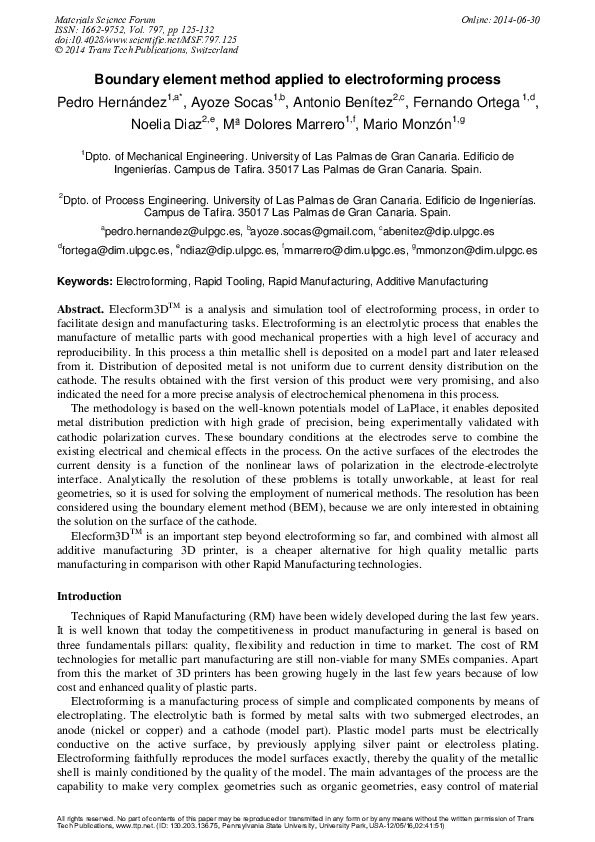 (PDF) Boundary Element Method Applied to Electroforming Process