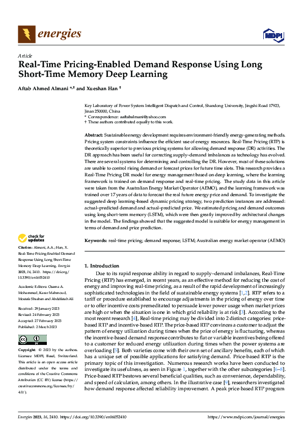 (PDF) Real-Time Pricing-Enabled Demand Response Using Long Short-Time Memory Deep Learning