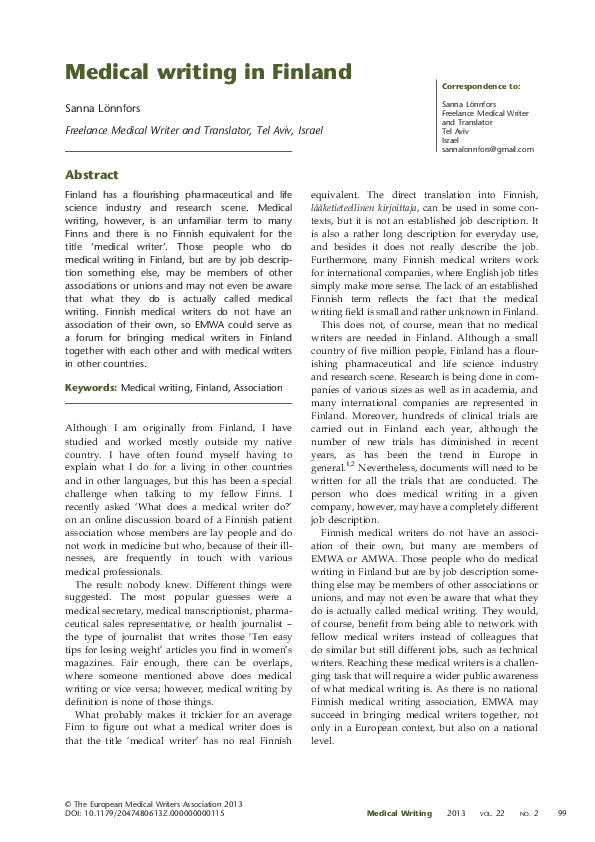 (PDF) Medical writing in Finland