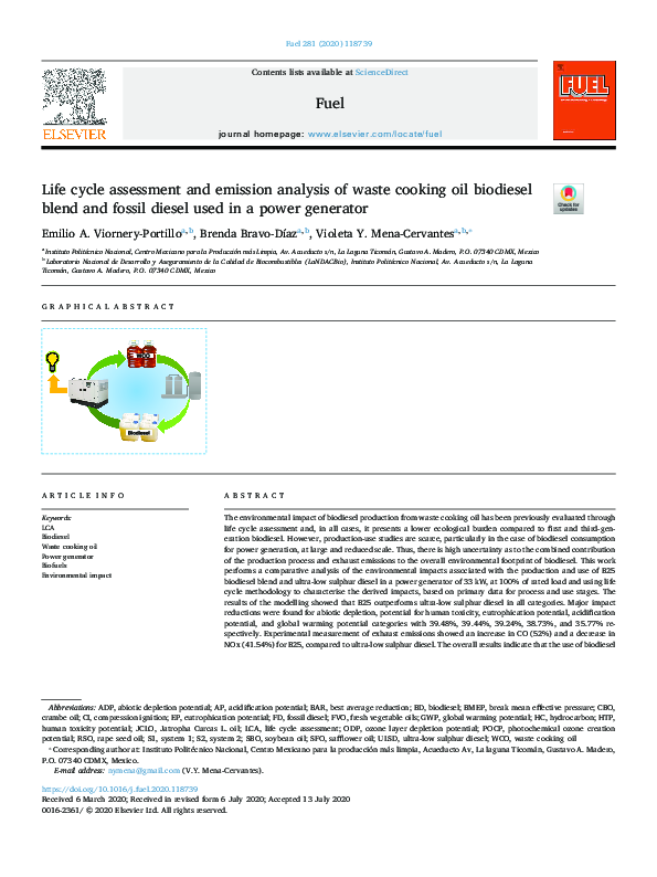 (PDF) Life cycle assessment and emission analysis of waste cooking oil biodiesel blend and ...