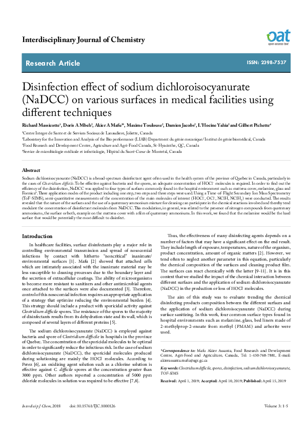 (PDF) Disinfection effect of sodium dichloroisocyanurate (NaDCC) on ...