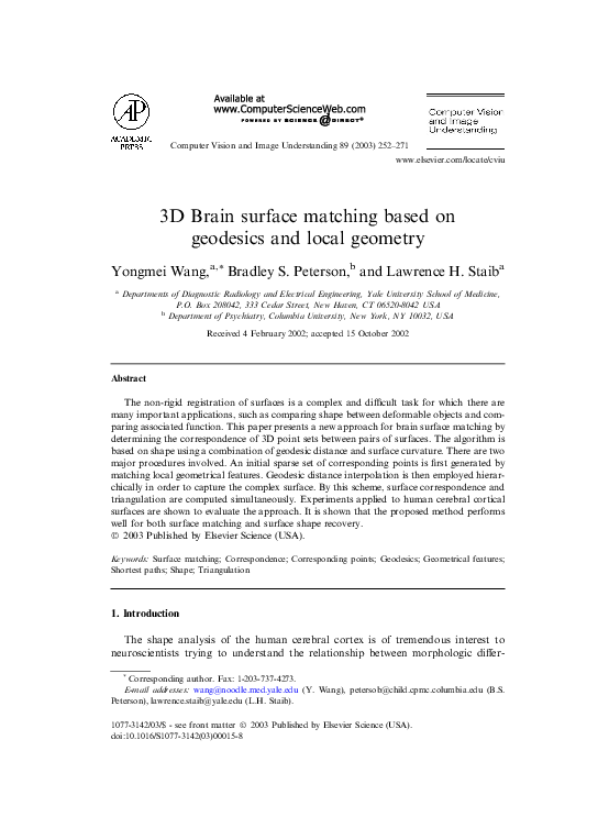 (PDF) 3D Brain surface matching based on geodesics and local geometry