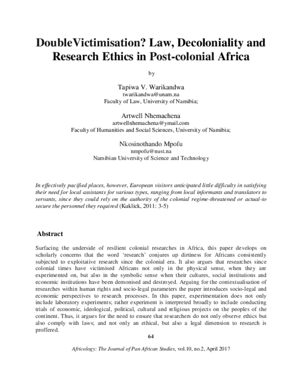 (PDF) Double Victimisation? Law, Decoloniality and Research Ethics in ...