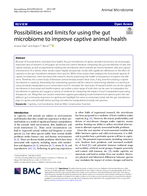 (PDF) Possibilities and limits for using the gut microbiome to improve captive animal health