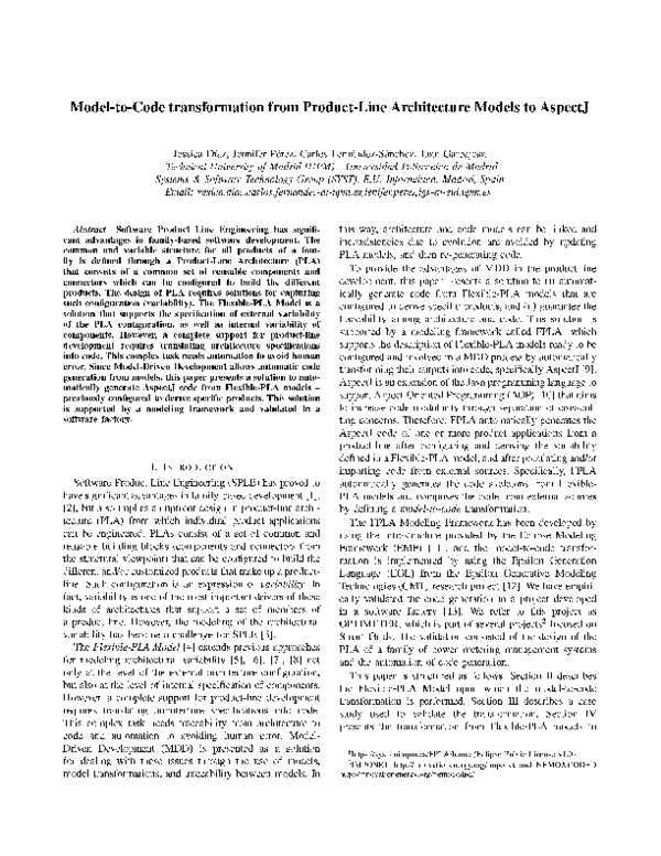 Pdf Model To Code Transformation From Product Line Architecture 8215