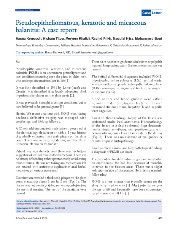 (PDF) Pseudoepitheliomatous, keratotic and micaceous balanitis: A case ...