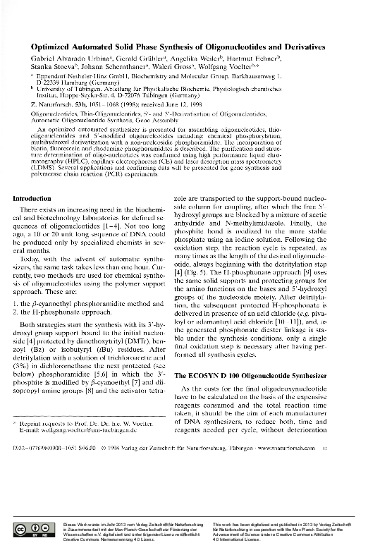 (PDF) Optimized Automated Solid Phase Synthesis of Oligonucleotides and ...