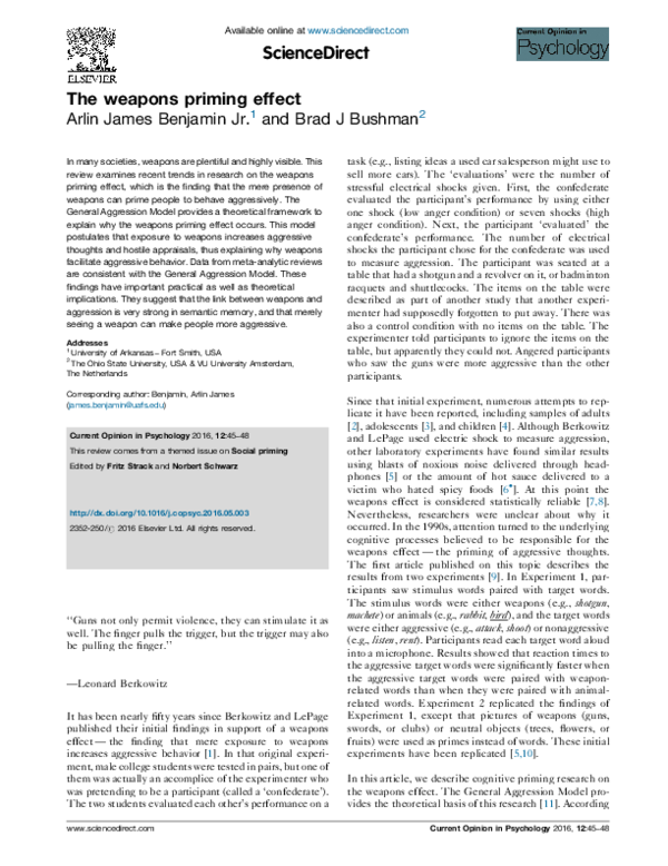 (PDF) The weapons priming effect
