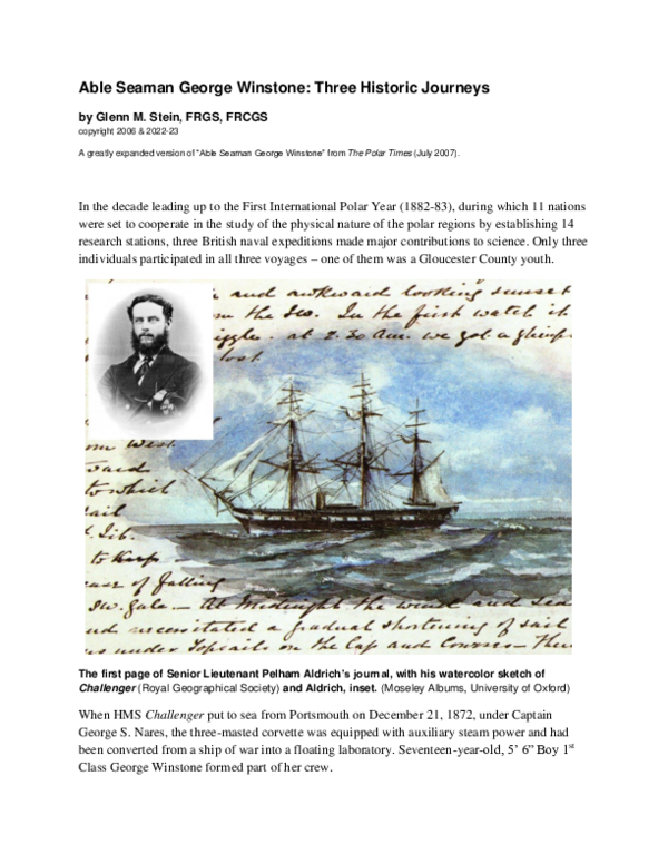(PDF) Able Seaman George Winstone: Three Historic Journeys