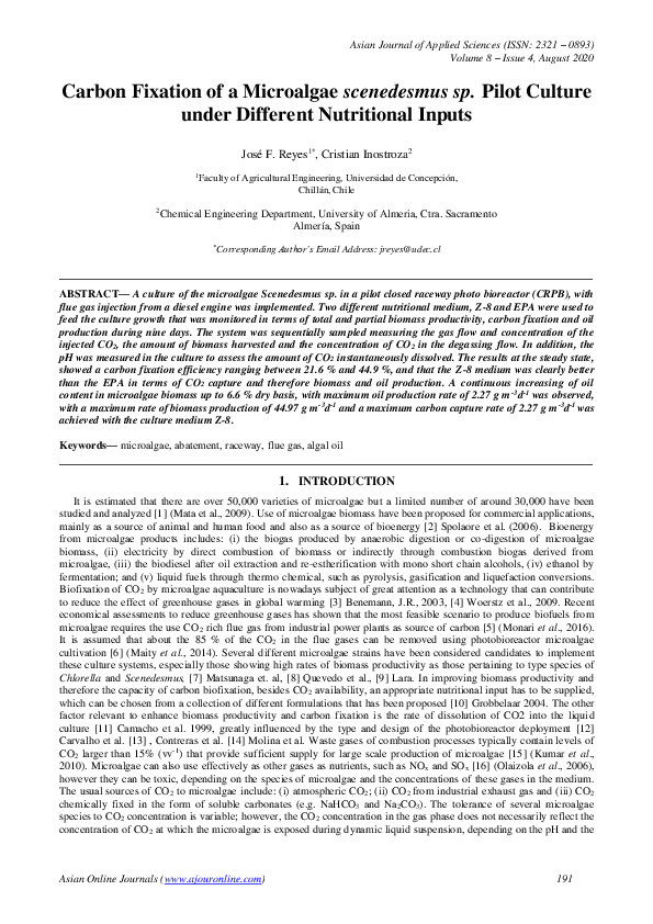 (PDF) Carbon Fixation of a Microalgae scenedesmus sp. Pilot Culture ...