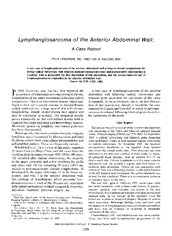 (PDF) Lymphangiosarcoma of the anterior abdominal wall: A case report ...