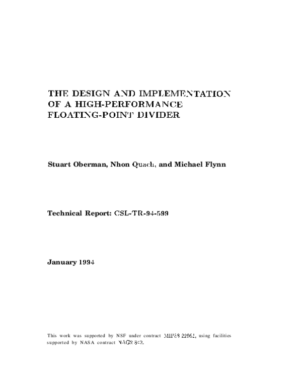(PDF) The Design and Implementation of a High-Performance Floating-Point Divider
