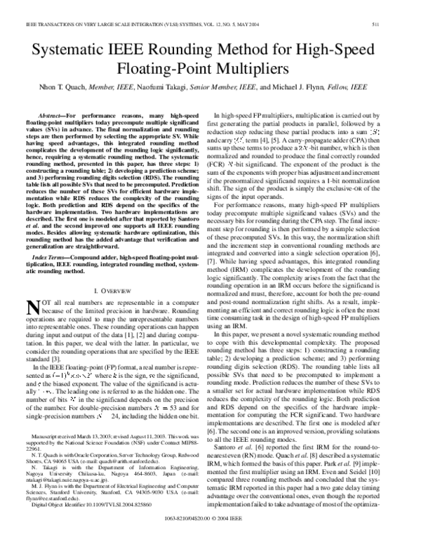 (PDF) Systematic IEEE rounding method for high-speed floating-point multipliers