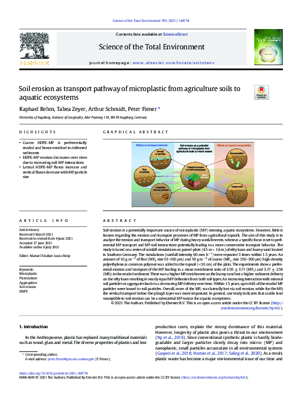 (PDF) Soil erosion as transport pathway of microplastic from agriculture soils to aquatic ecosystems
