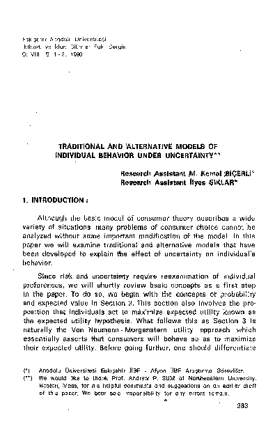 (PDF) Traditional and Alternative Models of Individual Behavior Under ...