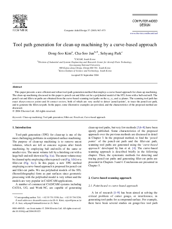 (PDF) Tool path generation for clean-up machining by a curve-based approach