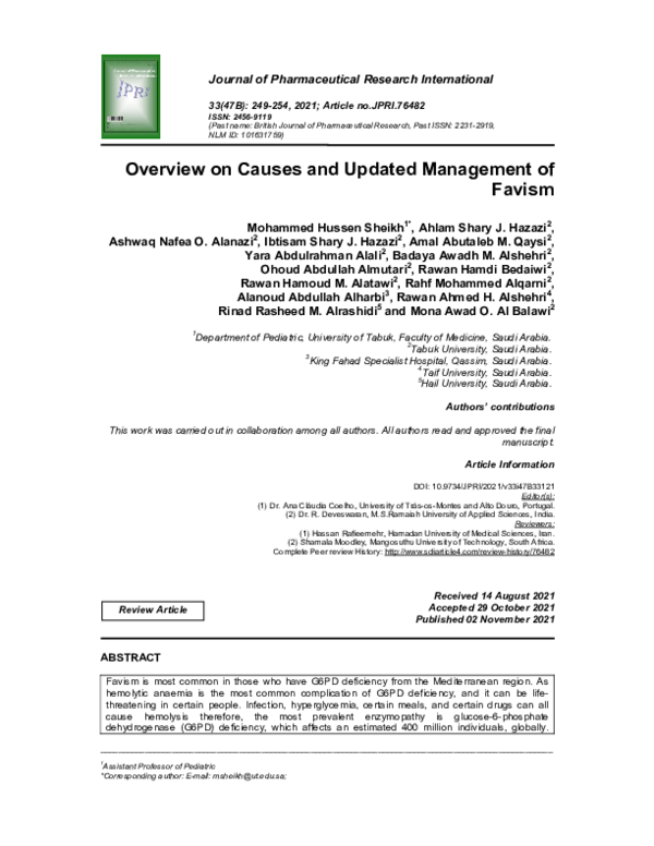 (PDF) Overview on Causes and Updated Management of Favism
