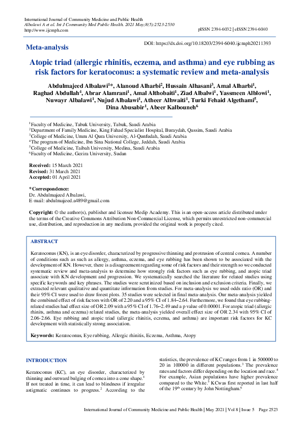 (PDF) Atopic triad (allergic rhinitis, eczema, and asthma) and eye ...