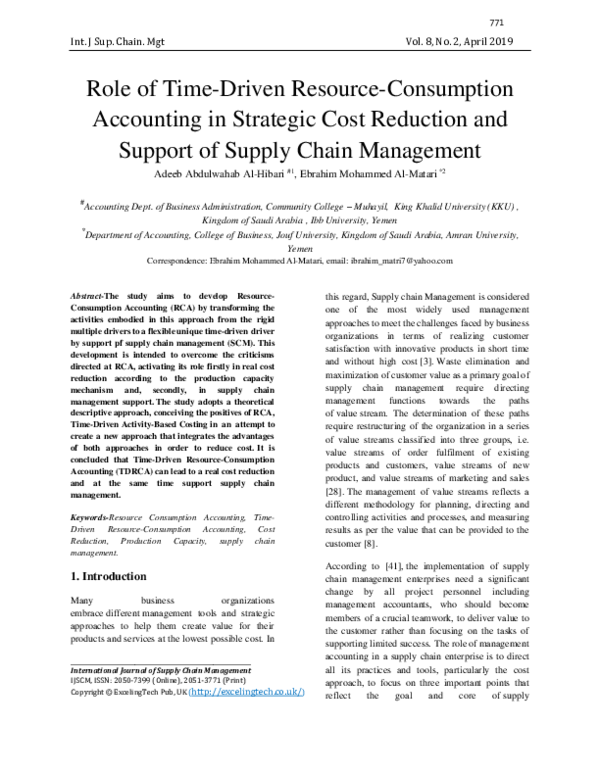 (PDF) Role of Time-Driven Resource-Consumption Accounting in Strategic Cost Reduction and ...