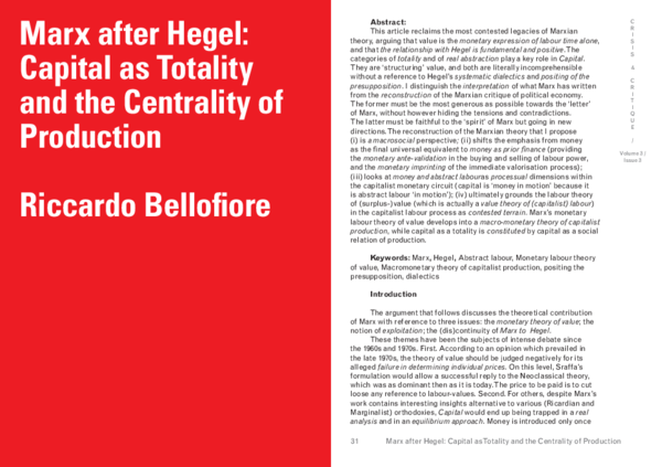 (PDF) Marx after Hegel: Capital as totality and the centrality of ...