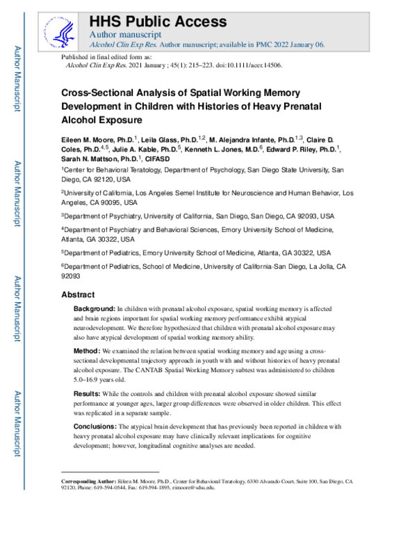 (PDF) Cross‐Sectional Analysis of Spatial Working Memory Development in Children with Histories ...