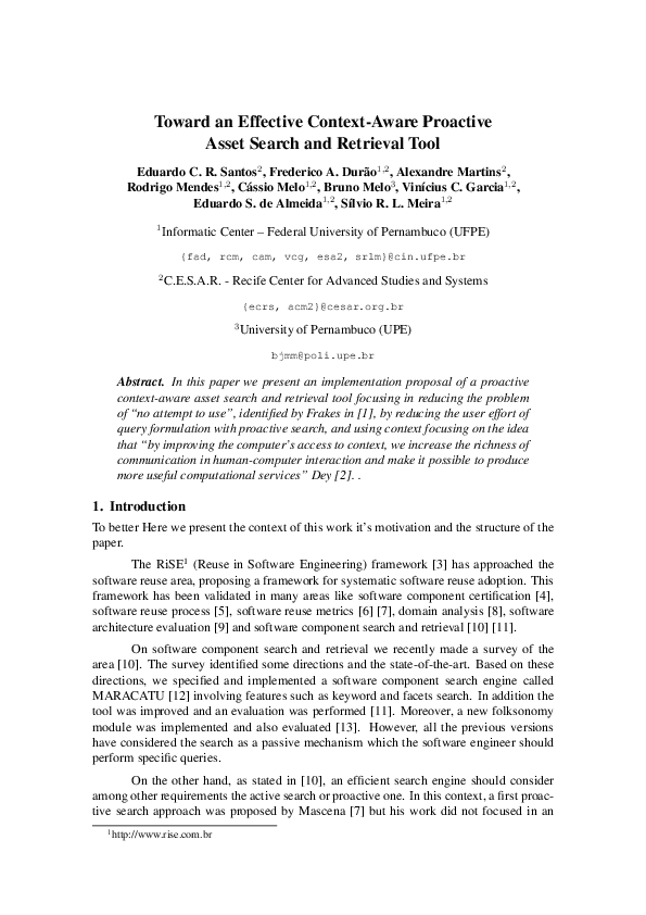 (PDF) Towards an Effective Context-Aware Proactive Asset Search and Retrieval Tool | Eduardo ...