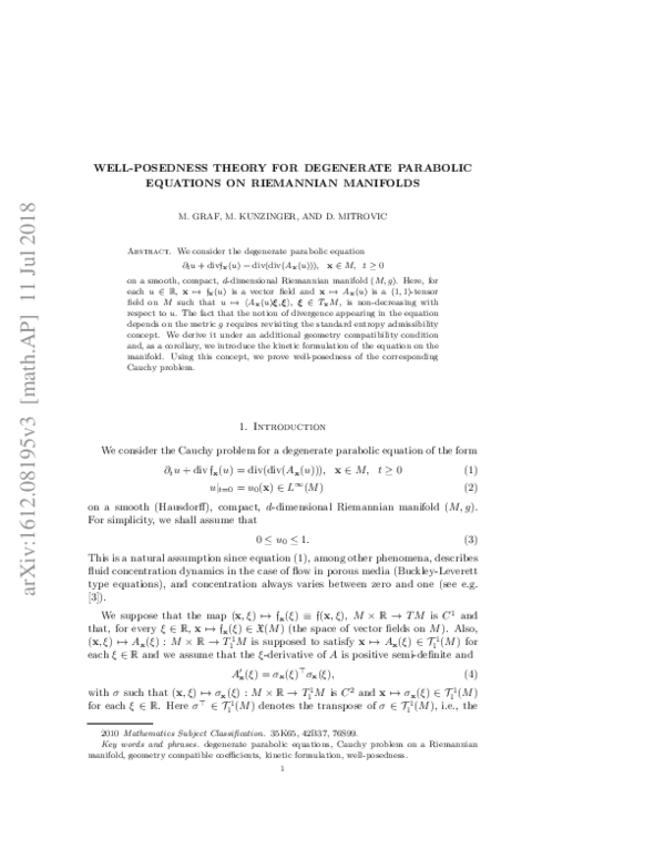 (PDF) Well-posedness theory for degenerate parabolic equations on Riemannian manifolds