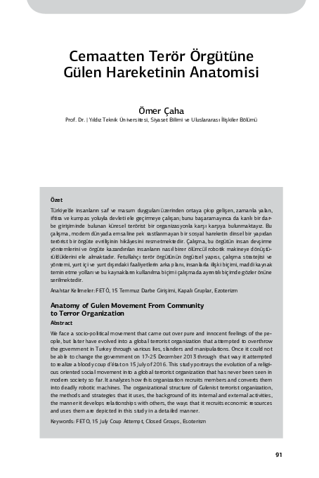 (PDF) Anatomy of Gulen Movement From Community to Terror Organization