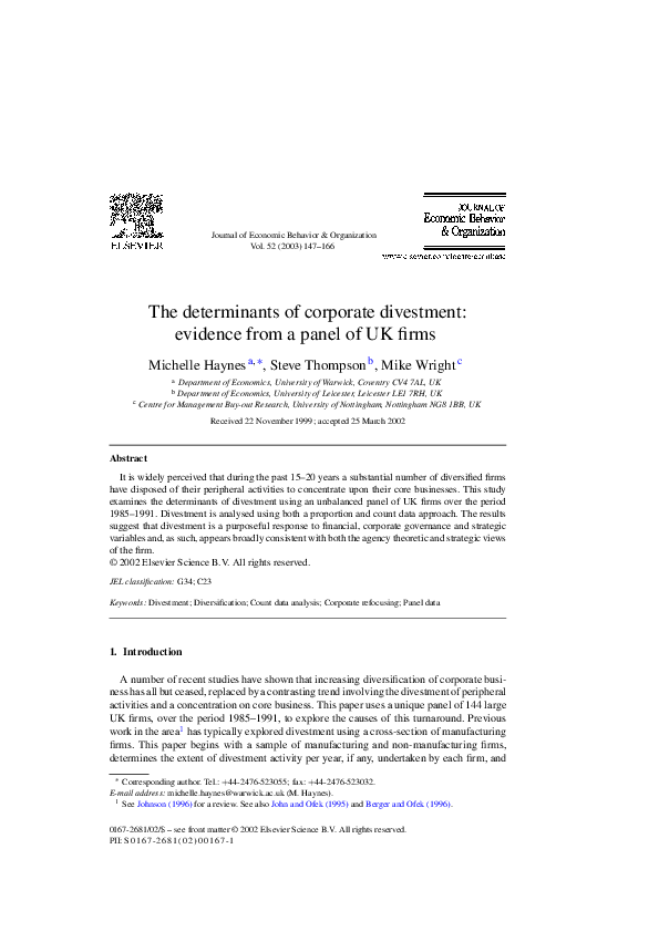 (PDF) The determinants of corporate divestment: evidence from a panel ...