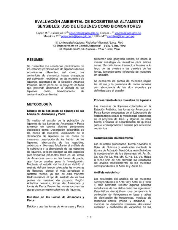 (PDF) Evaluación ambiental de ecosistemas altamente sensibles: Uso de ...