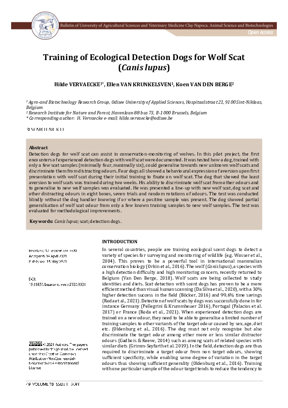 (PDF) Training of Ecological Detection Dogs for Wolf Scat (Canis lupus)