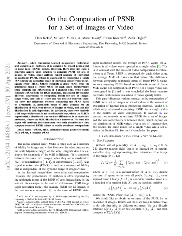 (PDF) On the Computation of PSNR for a Set of Images or Video