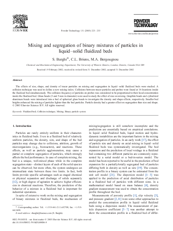 (PDF) Mixing and segregation of binary mixtures of particles in liquid ...